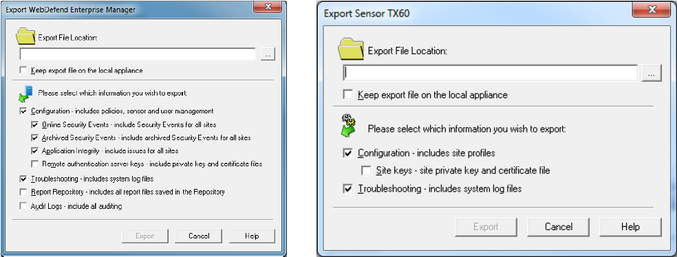 How to export manager and sensor data.